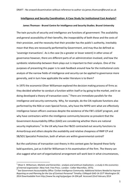 Pdf Intelligence And Security Coordination A Case Study For