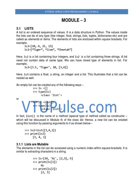 17cs664 Module3 Lists Dictionaries Tuples Python Pdf Time