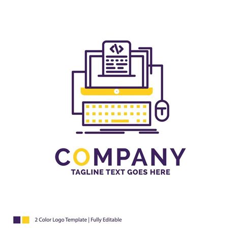 company name logo design for code coding computer monoblock screen purple and yellow brand
