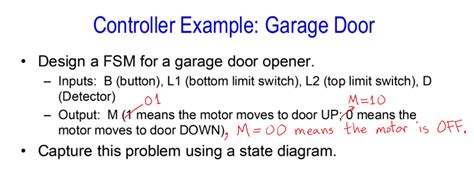Solved Controller Example Garage Door Design A Fsm For A