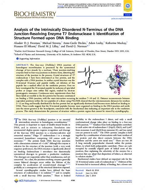 Pdf Analysis Of The Intrinsically Disordered N Terminus Of The Dna Junction Resolving Enzyme