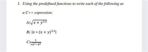 Solved 1 Using The Predefined Functions To Write Each Of