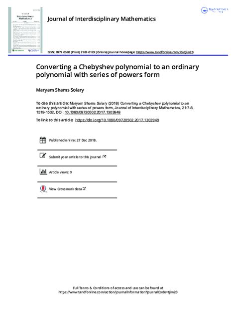Pdf Converting A Chebyshev Polynomial To An Ordinary Polynomial With Series Of Powers Form