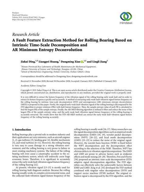 Pdf A Fault Feature Extraction Method For Rolling Bearing Based On Intrinsic Time Scale