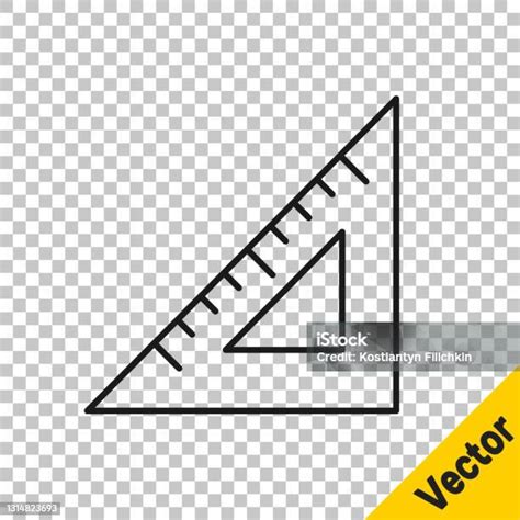 투명 한 배경에 격리 된 블랙 라인 삼각형 눈금자 아이콘 스트레이트 엣지 기호입니다 기하학적 기호 벡터 0명에 대한 스톡 벡터