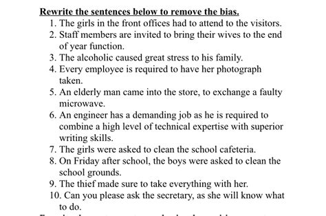 Solved Rewrite The Sentences Below To Remove The Bias The Chegg Com