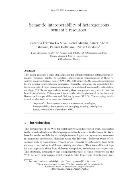 Pdf Interoperability Of Heterogeneous Semantic Resources