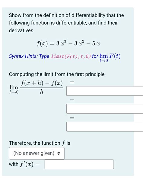 Solved Show From The Definition Of Differentiability That
