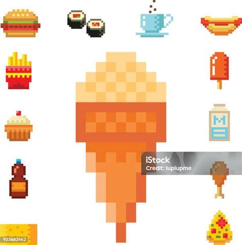 픽셀 아트 음식 컴퓨터 디자인 아이콘 벡터 일러스트 레이 션 레스토랑 Pixelated 요소 패스트 푸드 복고풍 게임 웹 그래픽