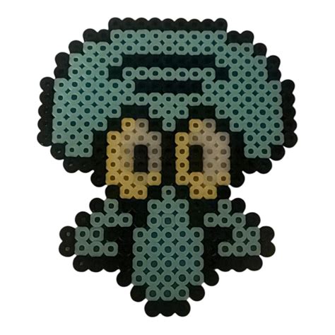 Squidward Face Perler Bead Art Handmade Pixel Keychain Wall Decor