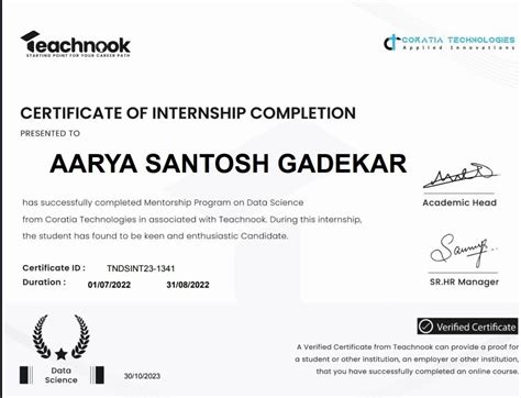 Aarya Gadekar On Linkedin Latepost Datascience Internshipcompleted Coratiatechnologies