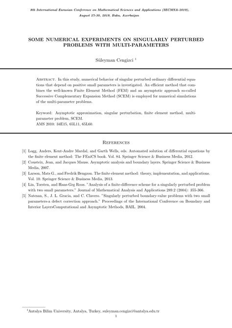 Pdf Some Numerical Experiments On Singularly Perturbed Problems With