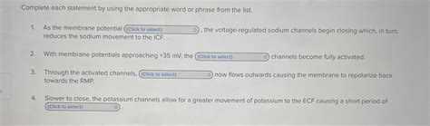 Solved Complete Each Statement By Using The Appropriate Word