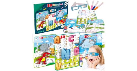 Dumyah 3d Sketchpad 3 In 1 With 3d Glasses And 4 Colored Pens Ym832 3 Different Designs For