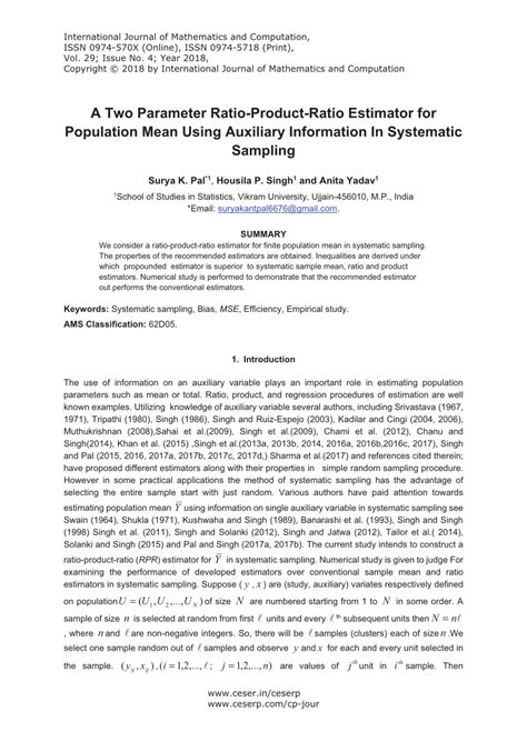 Pdf A Two Parameter Ratio Product Ratio Estimator For Population Mean Using Auxiliary