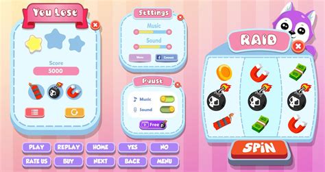 casual game ui menu popups with buttons and game assets 4249276 vector