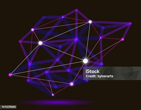 치수 격자 메쉬 벡터 추상화 3d 다각형 디자인 추상적 모양 기술 및 과학 디지털 스타일의 역동적인 연결고리와 라인및 도트가 있는 현실적인 필드 효과 혁신 개념에 대한 스톡