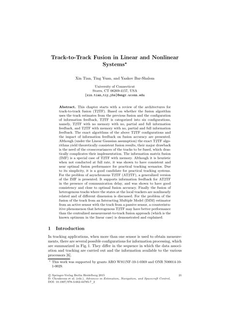 Pdf Track To Track Fusion In Linear And Nonlinear Systems