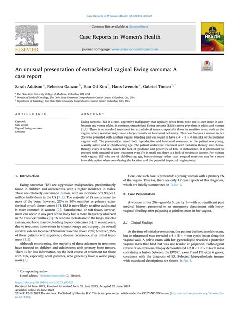 Pdf An Unusual Presentation Of Extraskeletal Vaginal Ewing Sarcoma A Case Report