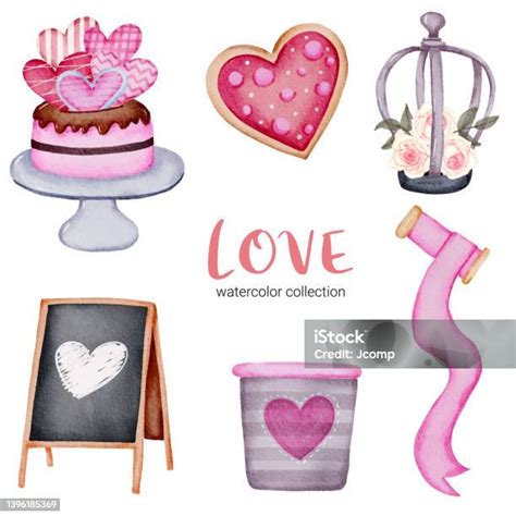 큰 고립 된 수채화 발렌타인 개념 요소 사랑스러운 낭만적 인 레드 핑크 하트 장식 벡터 일러스트 레이 션의 세트 그리기에 대한