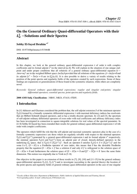 Pdf On The General Ordinary Quasi Differential Operators With Their