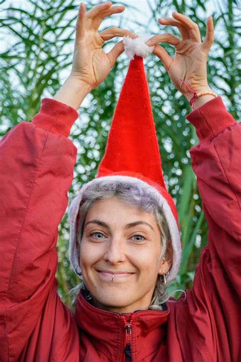 Funny Portrait Of A Non Binary Person With The Santa Hat Christmas