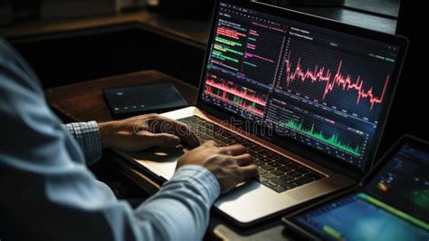 Man Analyzing Stock Market Data With Charts And Graphs Indicating