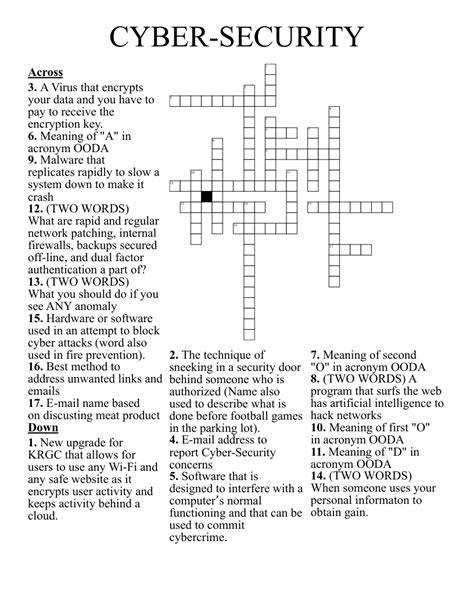 Cybersecurity Crossword Puzzle Answers Printable Crossword Puzzles