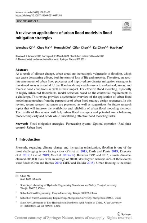 A Review On Applications Of Urban Flood Models In Flood Mitigation