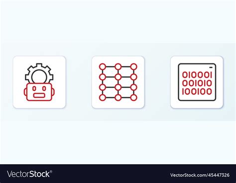 Set Line Binary Code Robot Setting And Neural Vector Image