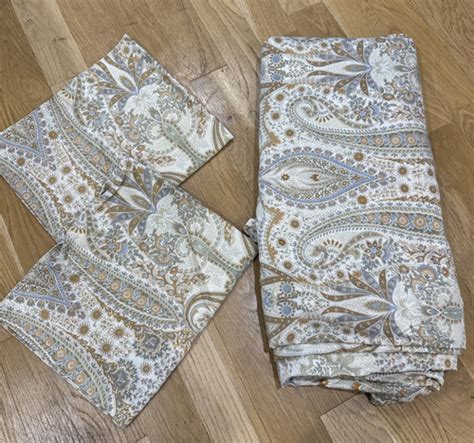 Pottery Barn Full Queen Blythe Paisley Tan Blue Green Organic Duvet