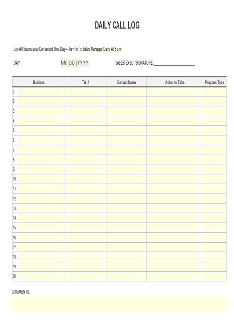 Excel Call Log Template 20 Printable Call Log Templates