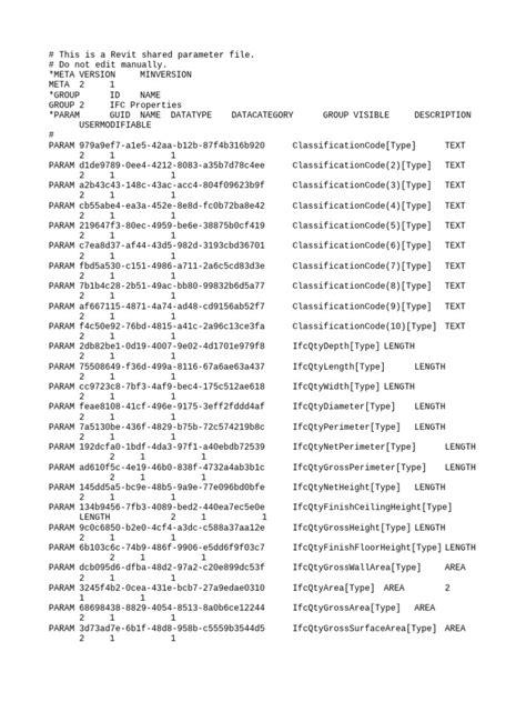 Ifc Shared Parameters Revitifcbuiltin Type All Pdf Computing