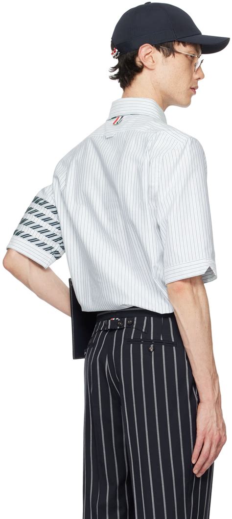 Thom Browne Blue And White Stripe 4 Bar Shirt Thom Browne