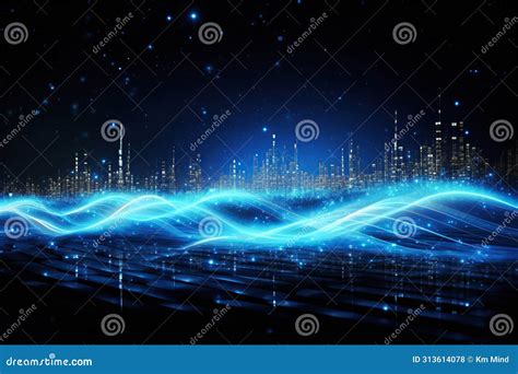Futuristic Cityscape With Glowing Data Streams Generative Ai Stock Illustration Illustration