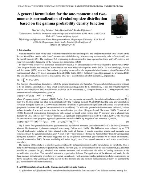 Pdf A General Formulation For The One Moment And Two Moments Normalization Of Raindrop Size