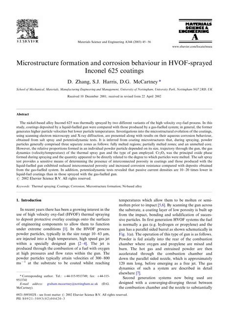 Pdf Microstructure Formation And Corrosion Behaviour In Hvof Sprayed Inconel 625 Coatings
