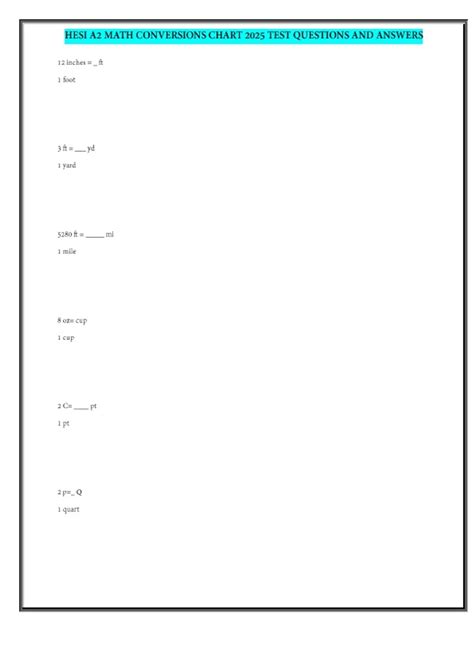 Hesi A2 Math Conversions Chart 2025 Test Questions And Answers Hesi A2 Math Convesions Stuvia Us