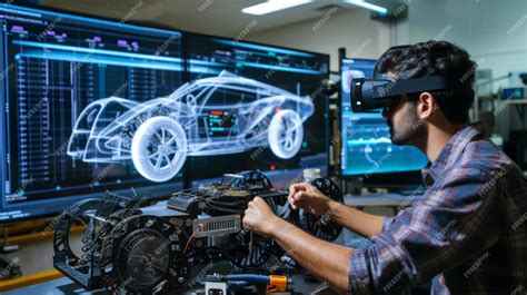 Premium Photo An Electric Car Developer At Work On An Advanced