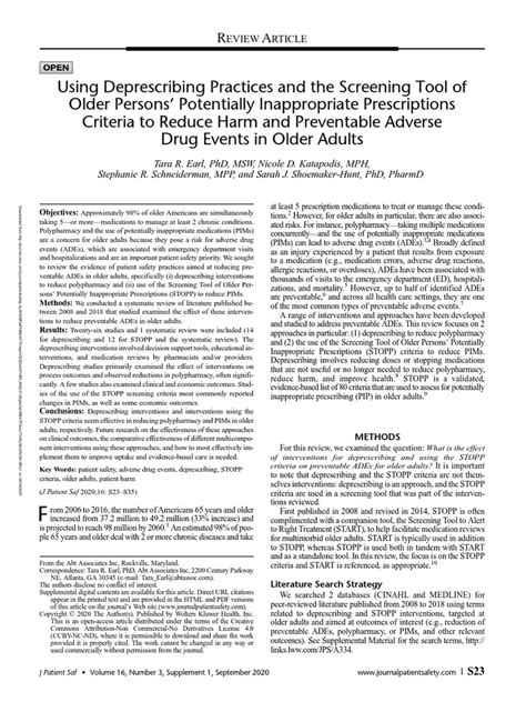 Using Deprescribing Practices And The Screening Tool Of Older Persons Potentially Inappropriate