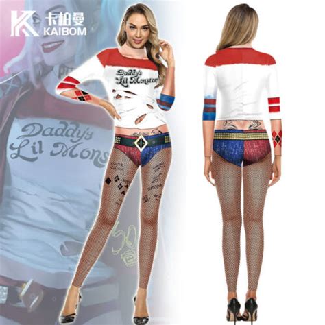Harley Quinn Cosplay Jumpsuit Costume Halloween Zentai Bodysuit Suit Ebay