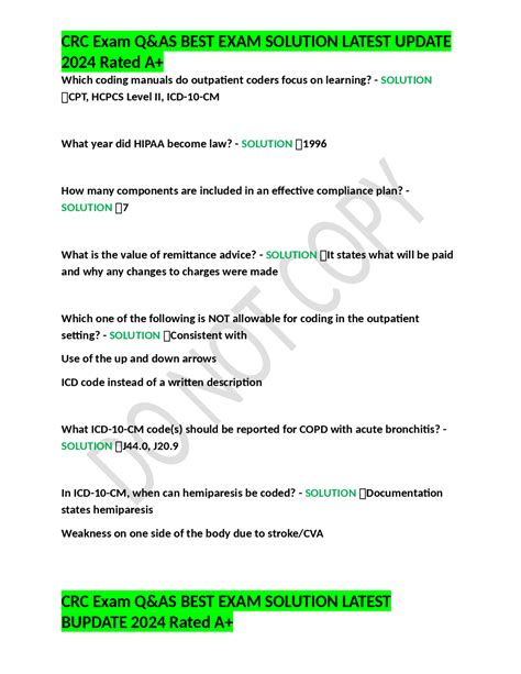 CRC Exam Q AS BEST EXAM SOLUTION LATEST UPDATE 2024 Rated A Exams Network Security Docsity