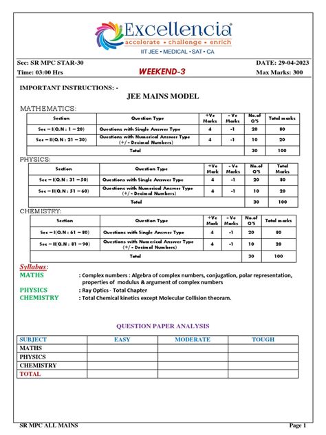 Sr Mpc Star 30 Jee Mains Weekend 3 29 04 2023 Pdf Mirror Optics