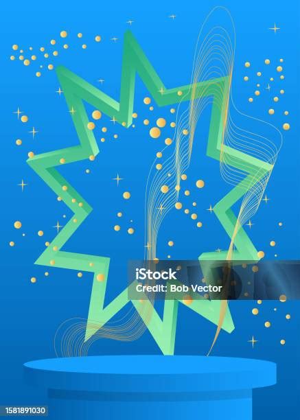 터콰이즈 골드 블루 무대 쇼케이스 프리젠테이션을 위한 벡터 모형 제품 디스플레이 최소 기하학적 실린더 받침대 연단 3차원 형태에