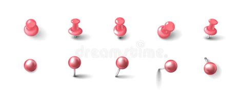 Realistic Pins Set Illustration Of Realism Style Drawn Colorful Pushpin Thumbtack Stock
