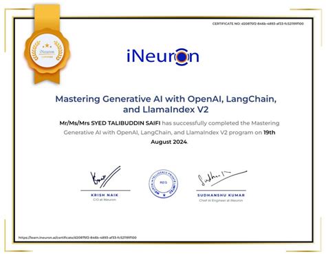 Earned Generative Ai Certification With Openai And Llamaindex Syed Talibuddin Saifi Posted On