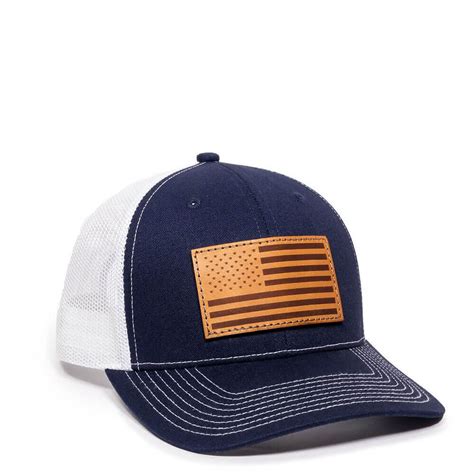 Outdoor Cap American Flag Leather Patch Trucker Hat Camofire Discount