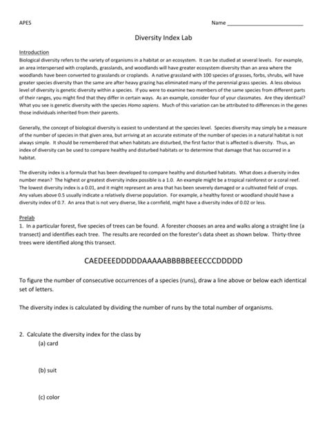 Diversity Index Lab AP Environmental Science