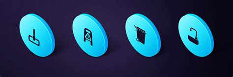 수도꼭지 쓰레기통 젖은 바닥 및 청소 진행 상황 및 걸레 아이콘으로 아이소 메트릭 세면대를 설정합니다 벡터 3차원 형태에 대한 스톡 벡터 아트 및 기타 이미지 Istock