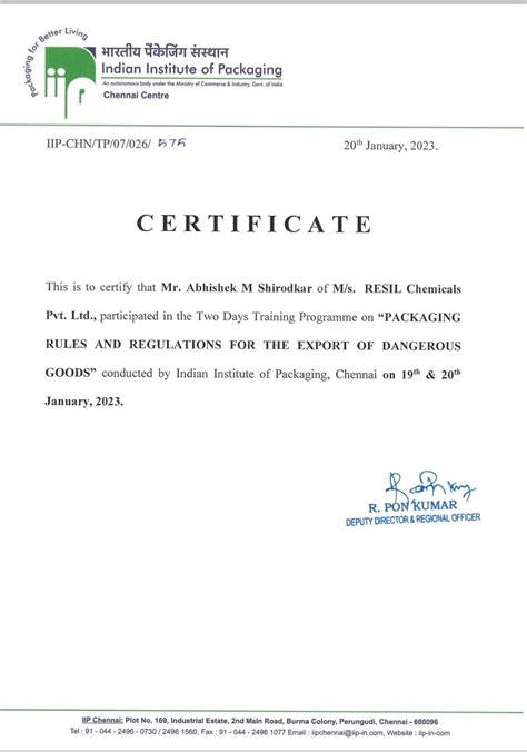 Completed Training Program On Packaging Rules And Regulations For Export Of Dangerous Goods